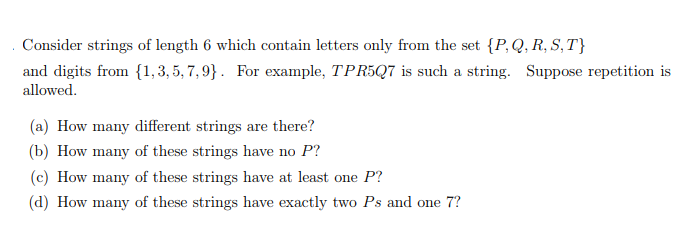 Solved Consider strings of length 6 which contain letters | Chegg.com