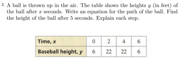 Solved 2. A ball is thrown up in the air. The table shows | Chegg.com