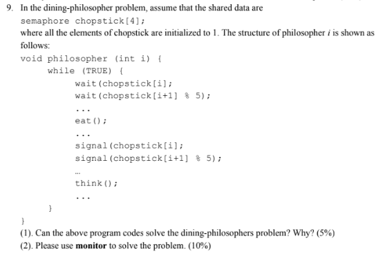 Solved 9. In the dining-philosopher problem, assume that the | Chegg.com