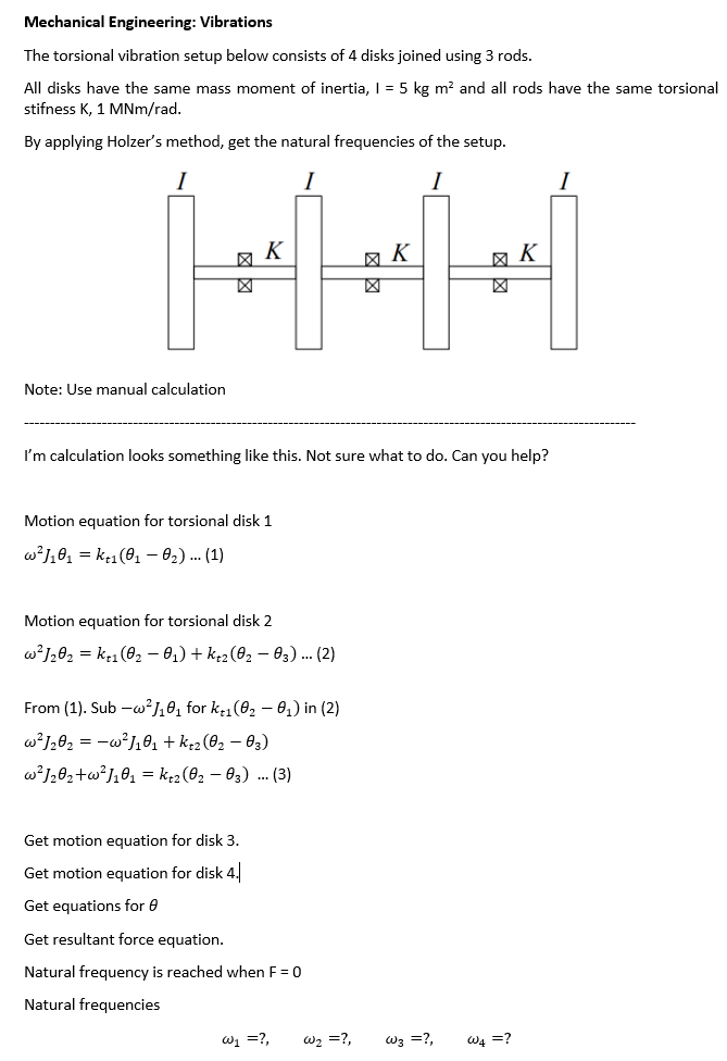 Solved Mechanical Engineering: Vibrations The torsional | Chegg.com
