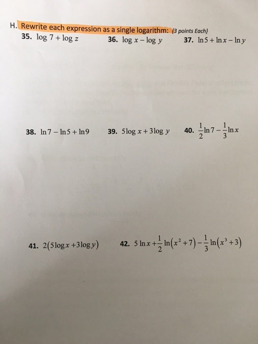 Solved H. Rewrite each expression as a single logarithm: | Chegg.com