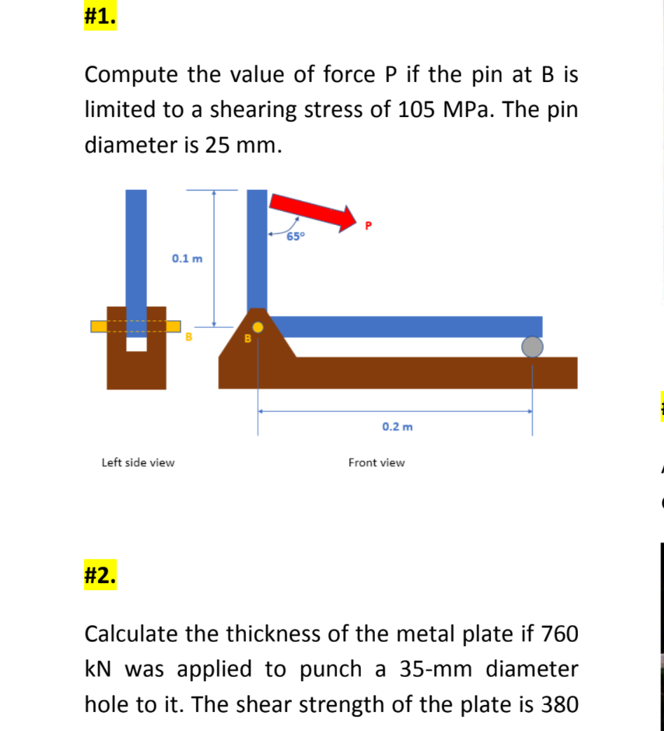 Solved #1. Compute the value of force P if the pin at B is | Chegg.com