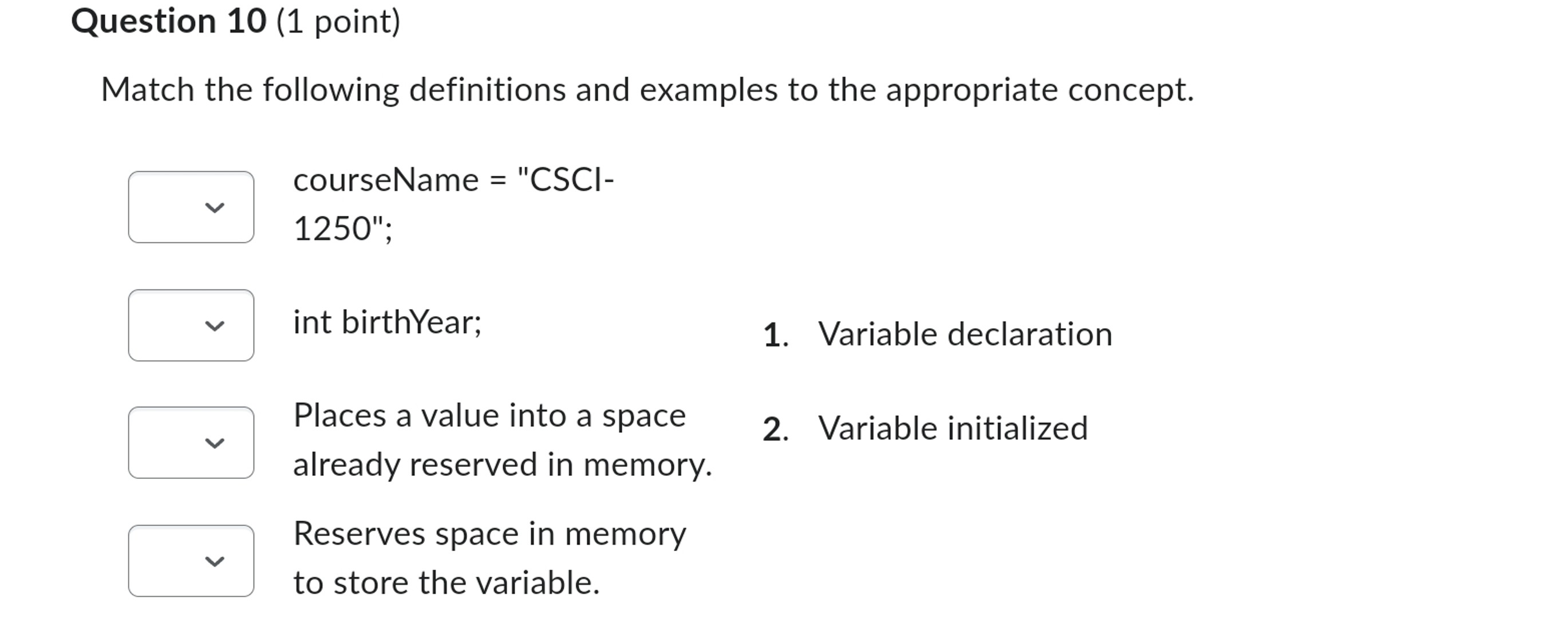 Solved Question 10 (1 ﻿point)Match the following definitions | Chegg.com