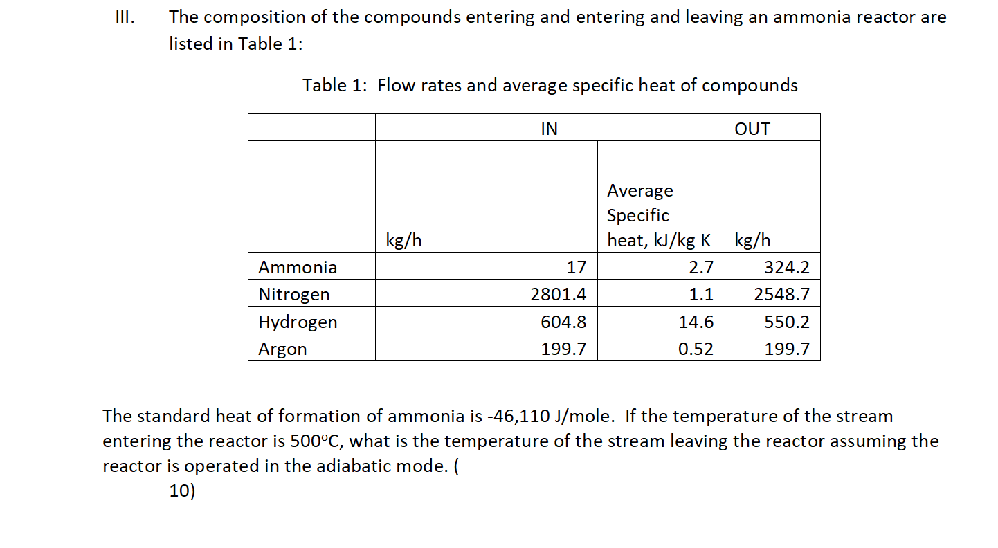 Solved III. The composition of the compounds entering and | Chegg.com