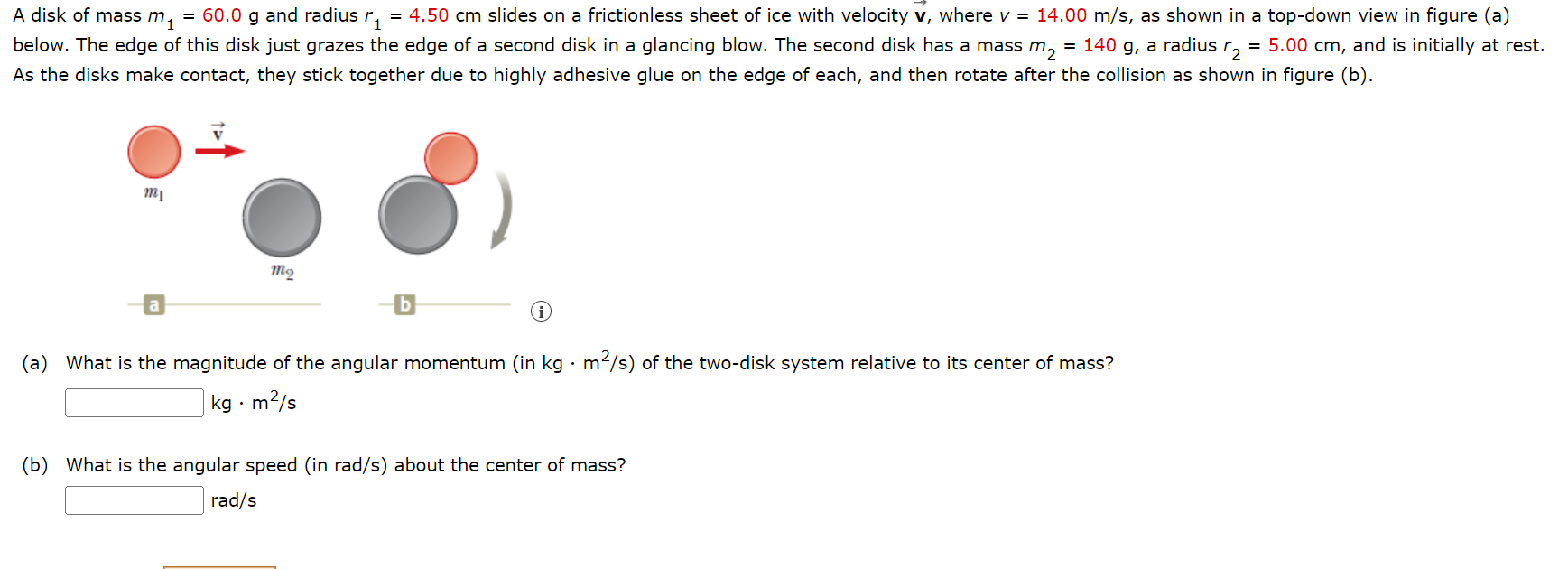 Solved A disk of mass m1=60.0g ﻿and radius r1=4.50cm ﻿slides | Chegg.com