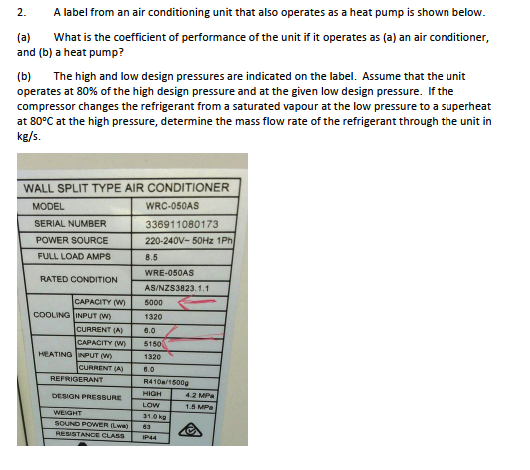 2. A label from an air conditioning unit that also | Chegg.com