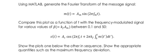 Solved Using MATLAB, generate the Fourier Transform of the | Chegg.com