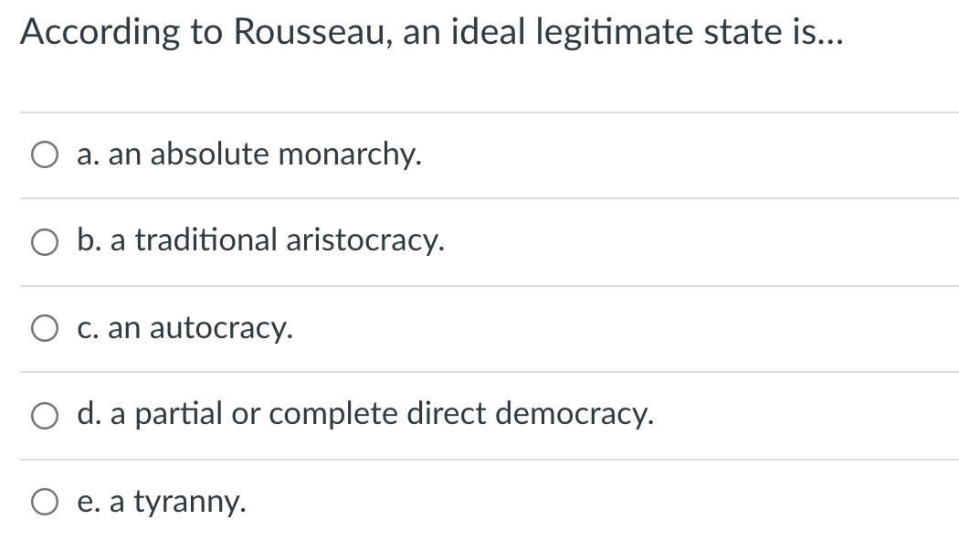 Solved According to Rousseau, an ideal legitimate state | Chegg.com