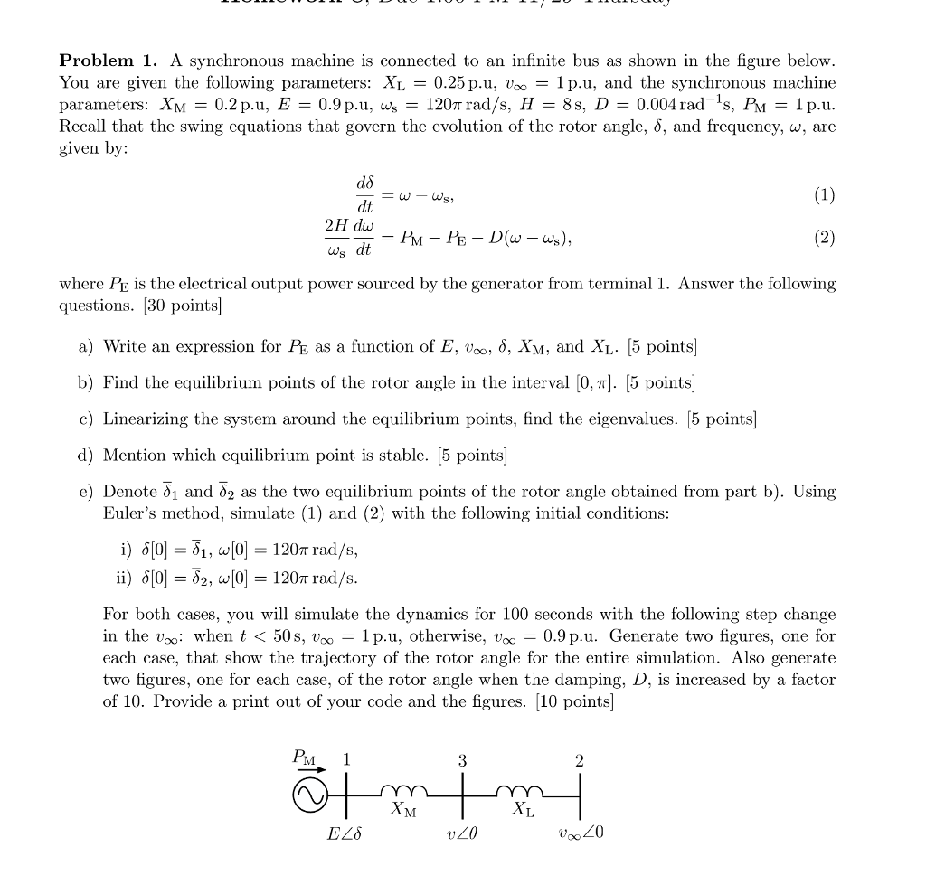 Solved Problem 1. A synchronous machine is connected to an | Chegg.com