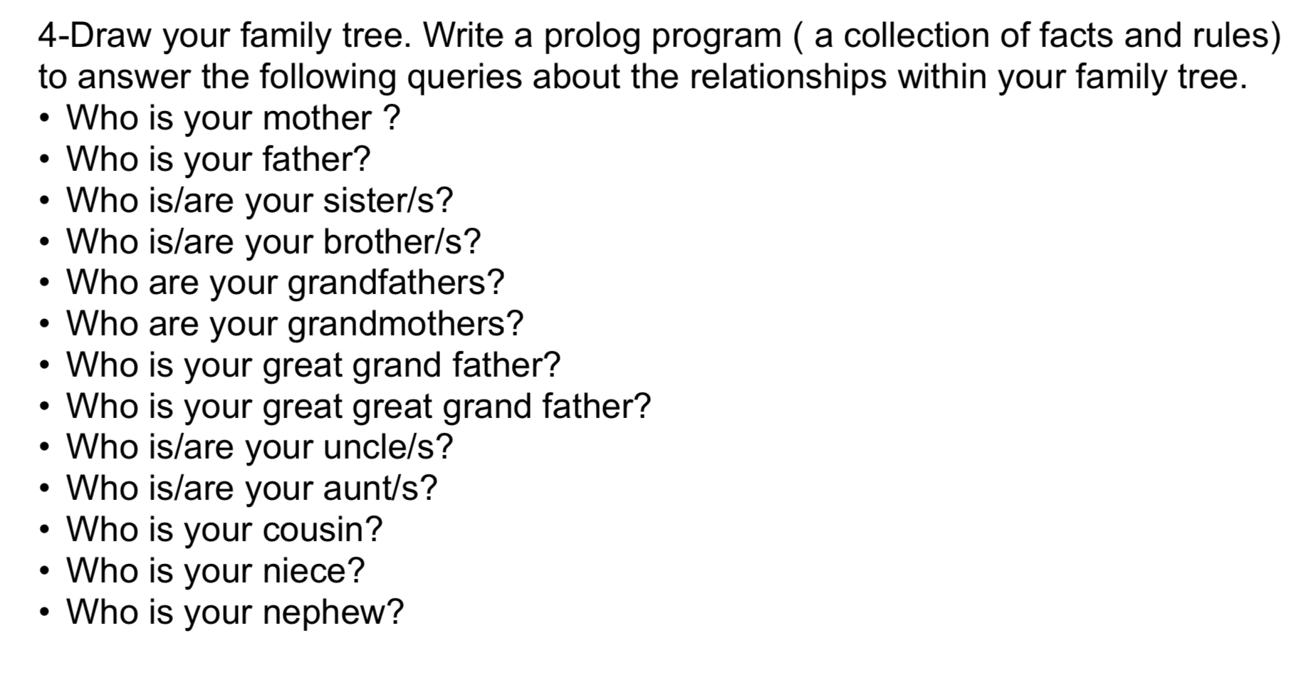 Solved . . 4-Draw your family tree. Write a prolog program ( | Chegg.com