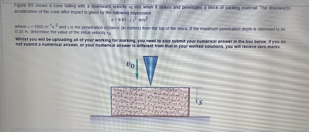 Solved Figure B3 shows a cone falling with a downward | Chegg.com
