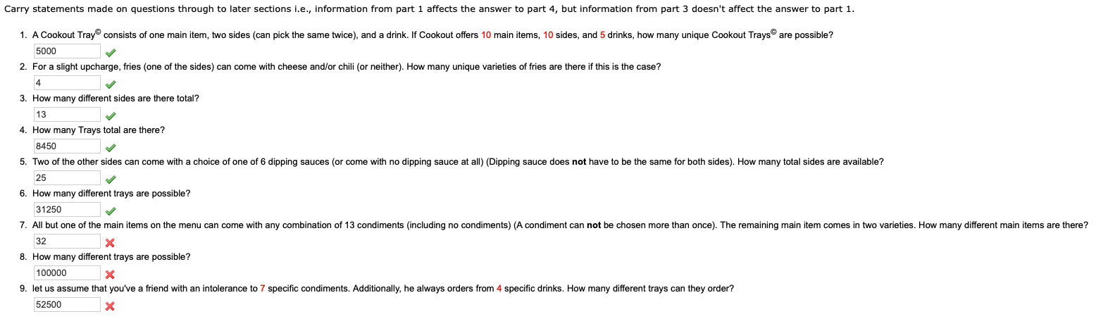 Carry statements made on questions through to later | Chegg.com