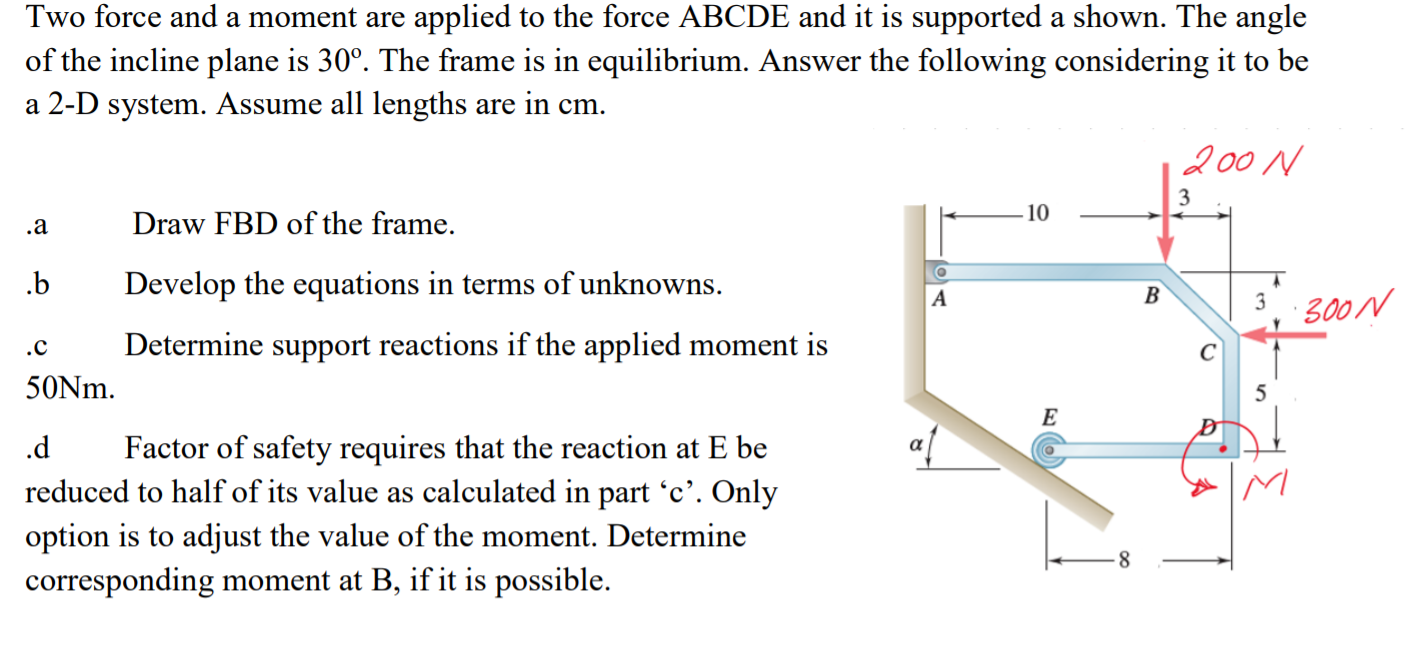 Solved Two force and a moment are applied to the force ABCDE | Chegg.com