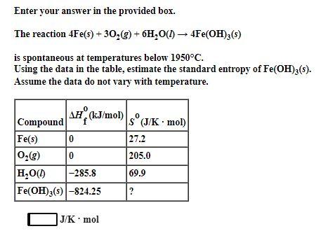 Solved The reaction 4Fe(s)+3O2(g)+6H2O(l)→4Fe(OH)3(s) is | Chegg.com