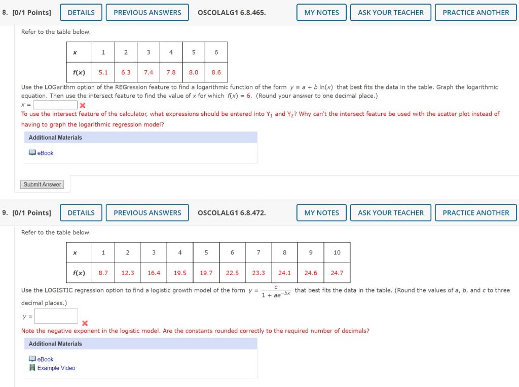 Solved Refer to the table below. Use the LOGarithm option of | Chegg.com