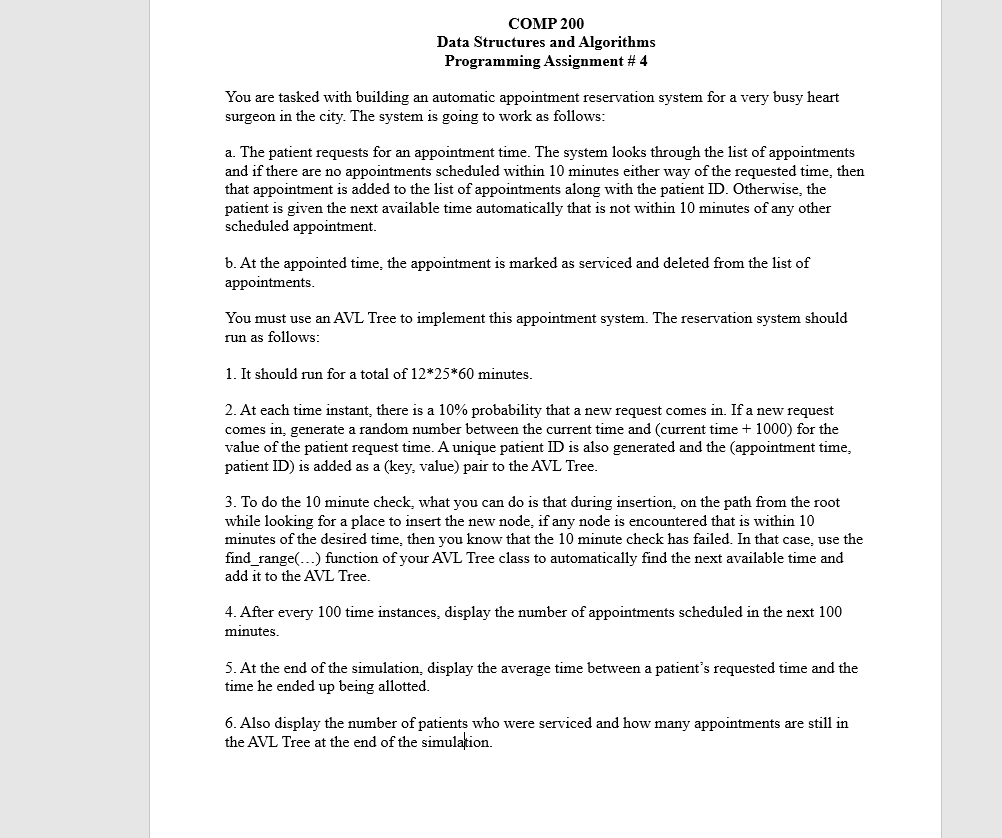 COMP 200 Data Structures and Algorithms Programming | Chegg.com