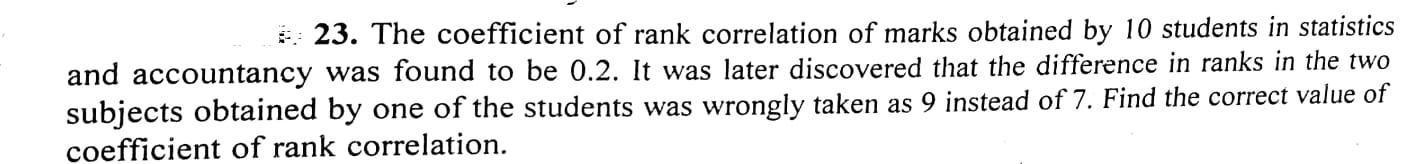 Solved 23. The coefficient of rank correlation of marks | Chegg.com