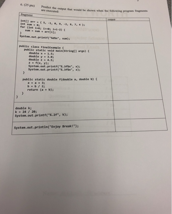 Solved 6. (25 pts) Predi are executed: ct the output that | Chegg.com