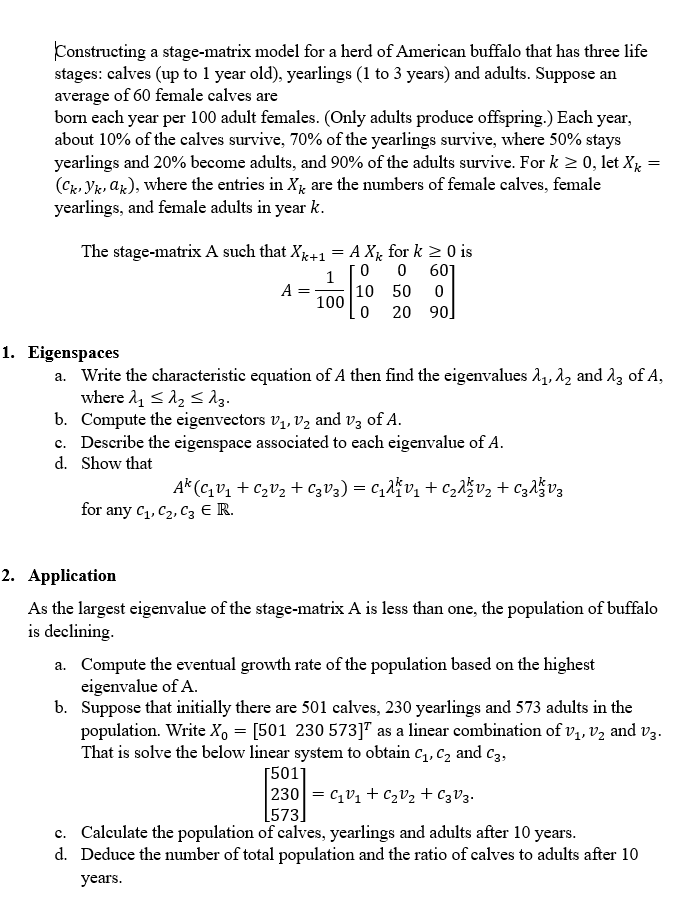 Constructing a stage-matrix model for a herd of | Chegg.com
