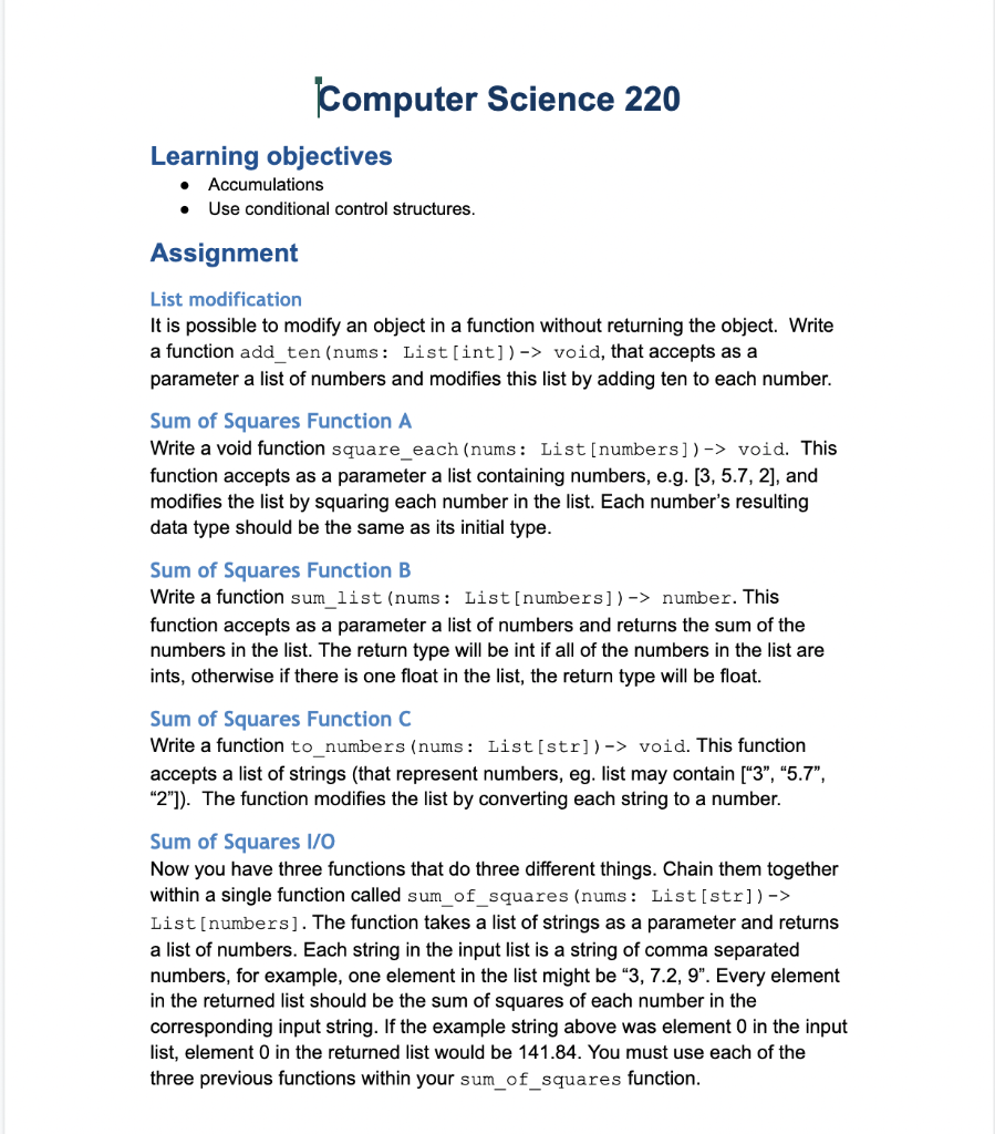 Solved Computer Science 220 Learning objectives • | Chegg.com