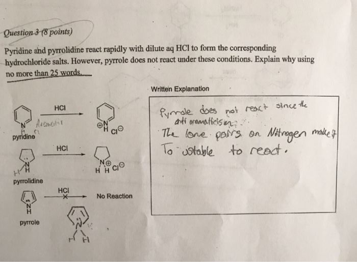 Solved Question 3(8 points) Pyridine and pyrrolidine react | Chegg.com