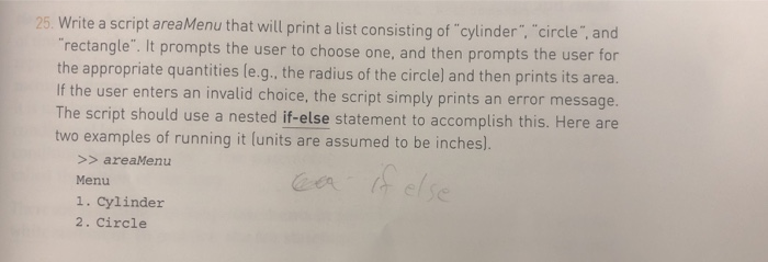 25. Write a script areaMenu that will print a list | Chegg.com