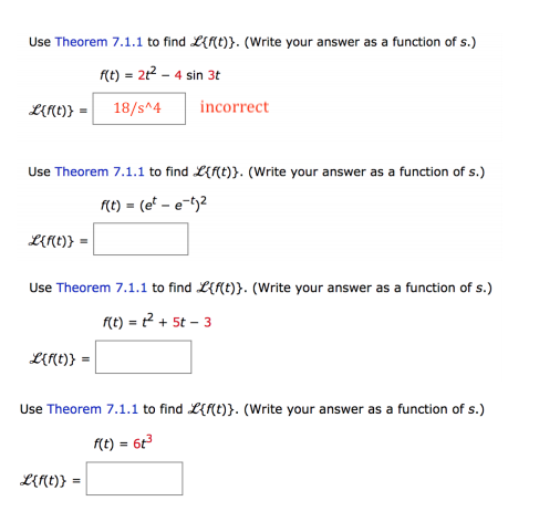 Solved Use Theorem 7.1.1 to find t). (Write your answer as a | Chegg.com