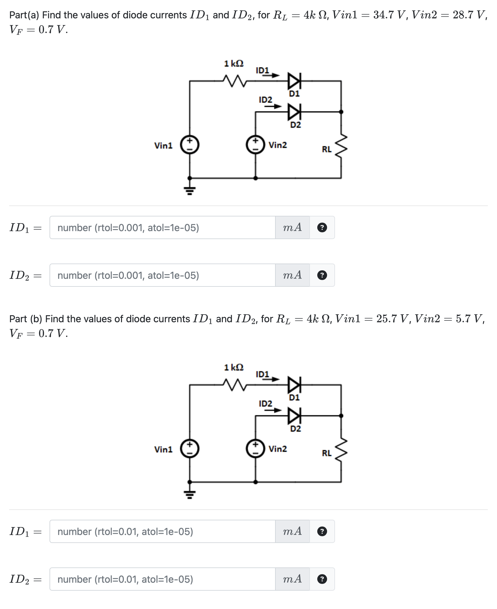 Solved Part(a) Find the values of diode currents ID1 and | Chegg.com