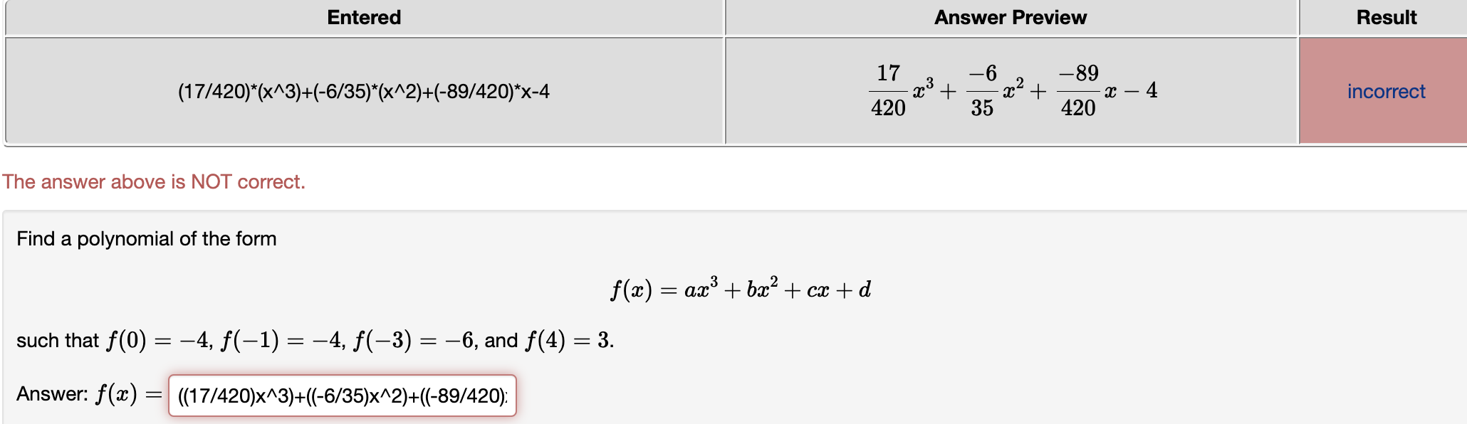 Solved The answer above is NOT correct. Find a polynomial of | Chegg.com