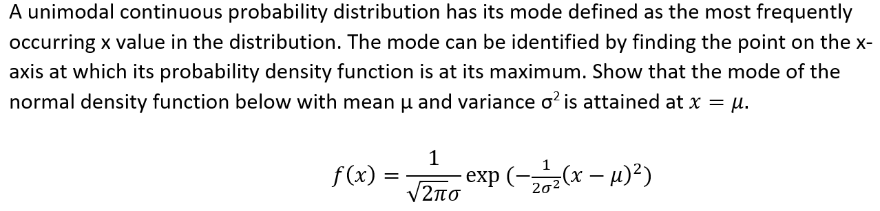 Solved A unimodal continuous probability distribution has | Chegg.com