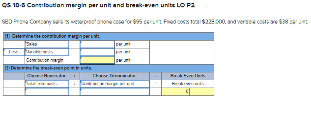 Solved QS 18-6 Contribution margin per unit and break-even | Chegg.com