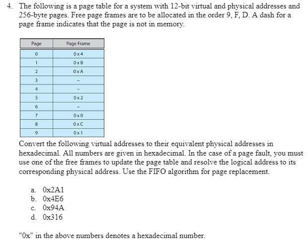 Solved The following is a page table for a system with | Chegg.com