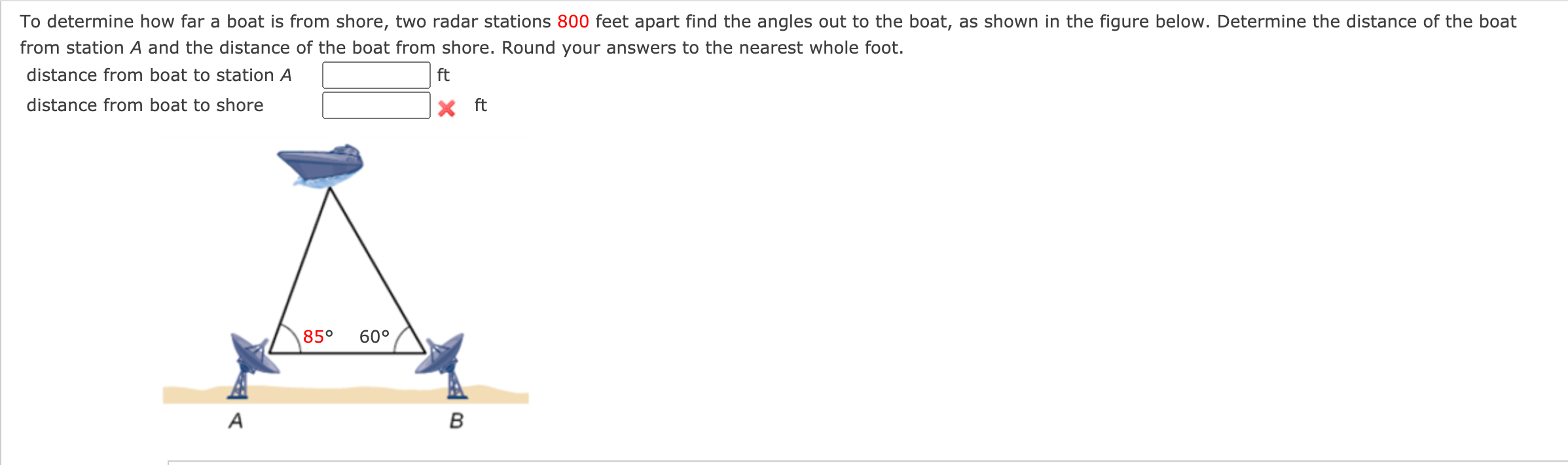 Solved To determine how far a boat is from shore, two radar | Chegg.com