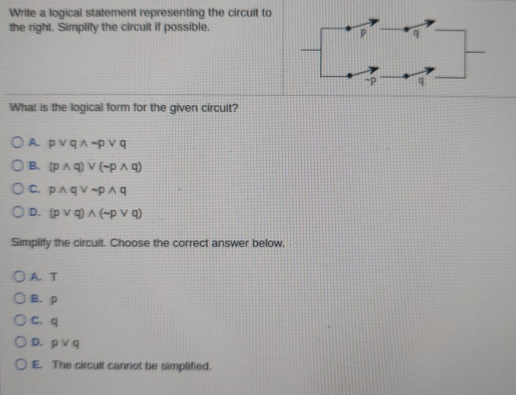 Solved Write a logical statement representing the circuit to | Chegg.com