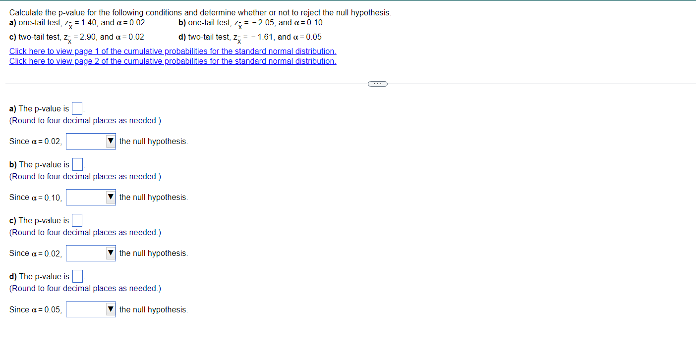 Solved Calculate the p-value for the following conditions | Chegg.com