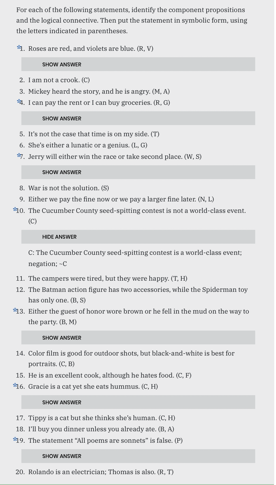 Solved For each of the following statements, identify the | Chegg.com