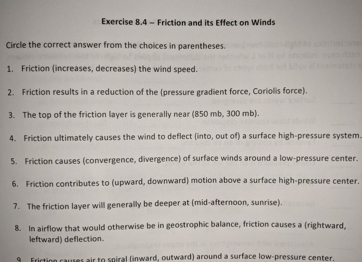 Solved Exercise 8.4 - Friction and its Effect on Winds | Chegg.com