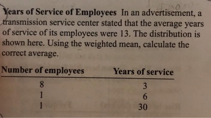 Solved Years of Service of Employees In an advertisement, a | Chegg.com
