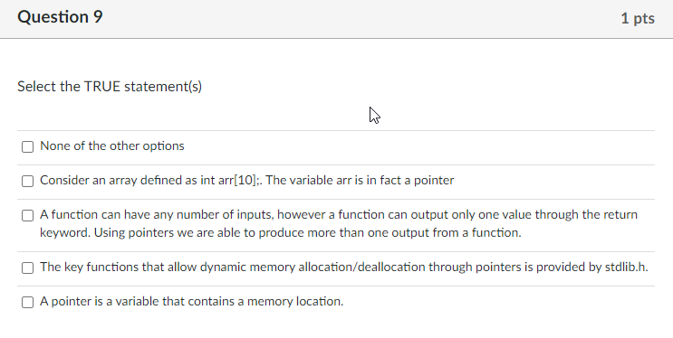 Solved Question 10 1 pts The stdlib.h library contains the | Chegg.com