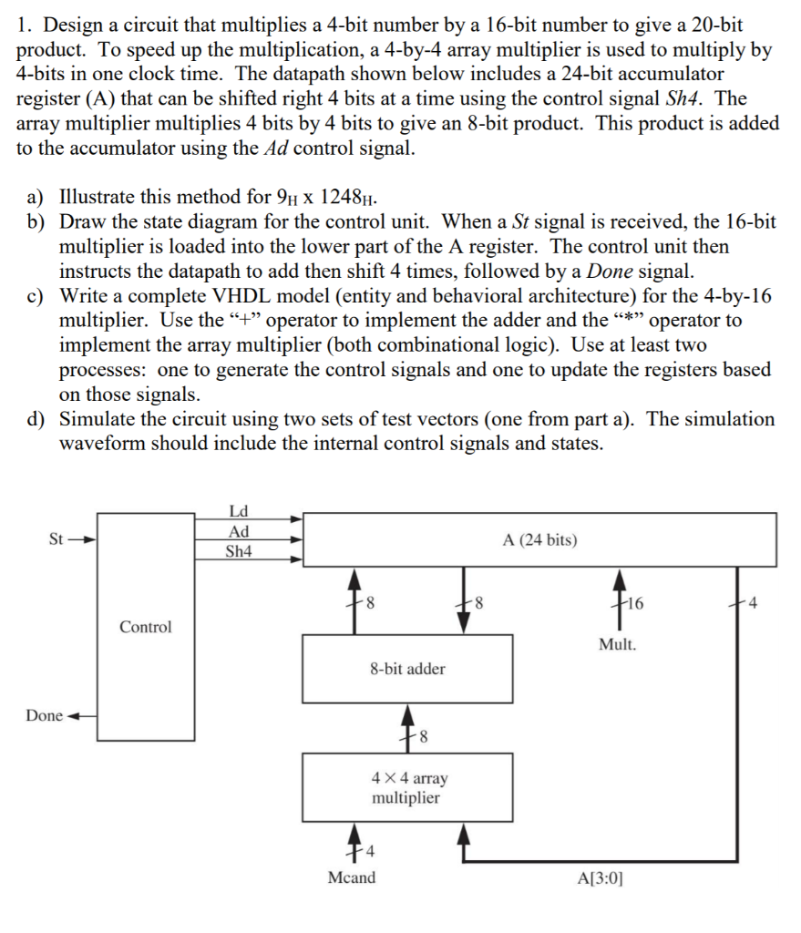 1. Design a circuit that multiplies a 4-bit number by | Chegg.com