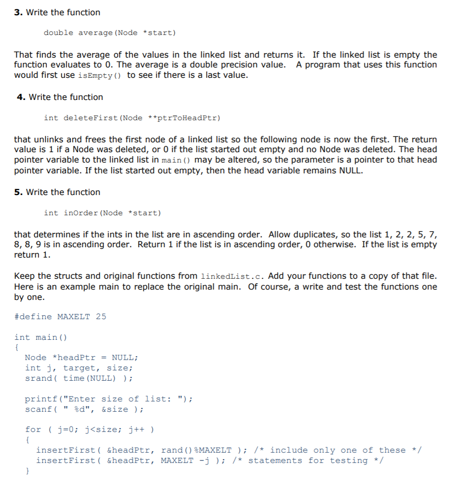 Solved CS 153 Program 10 – Additional Linked List Functions | Chegg.com