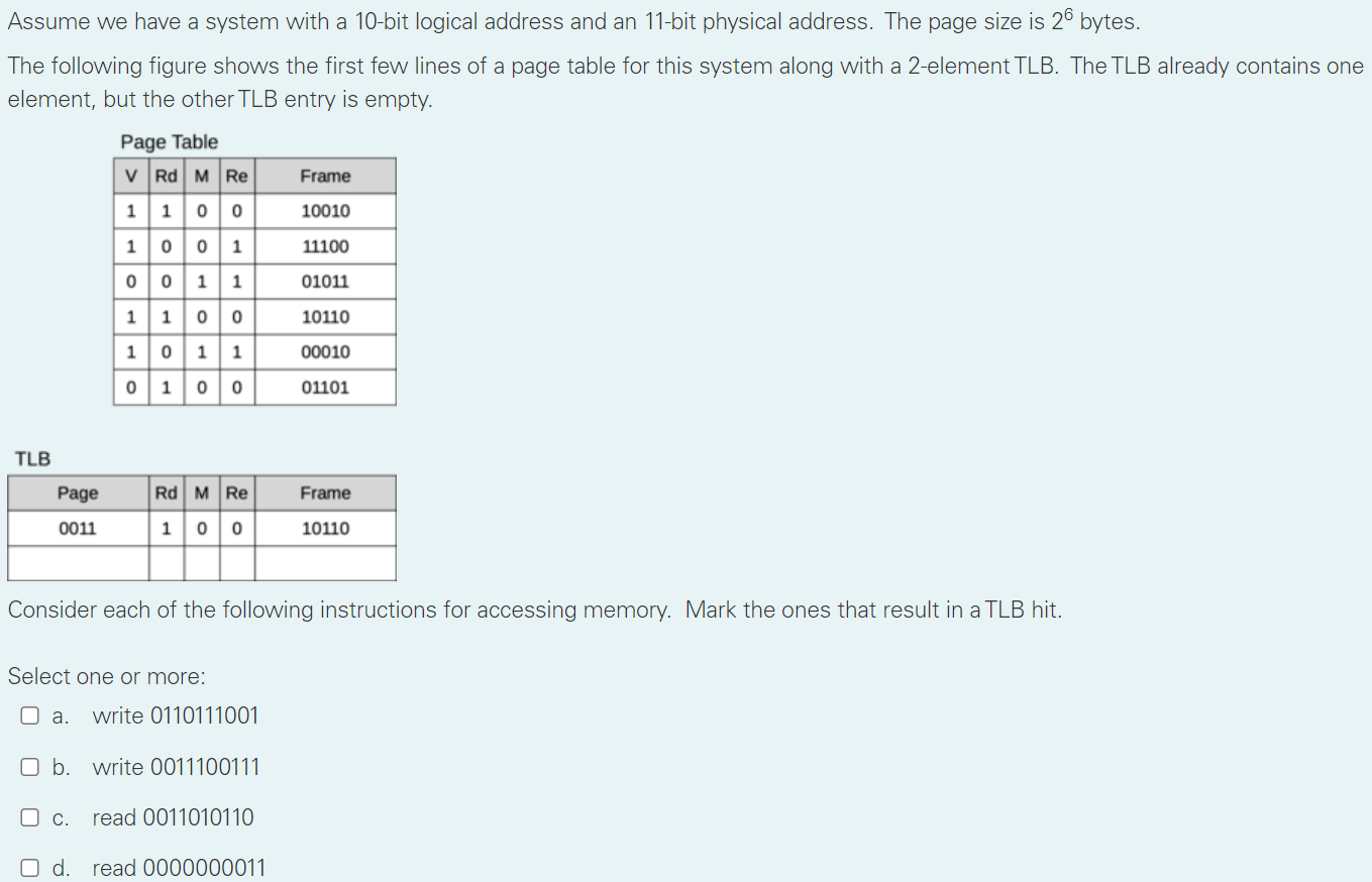 Solved Assume we have a system with a 10-bit logical address | Chegg.com
