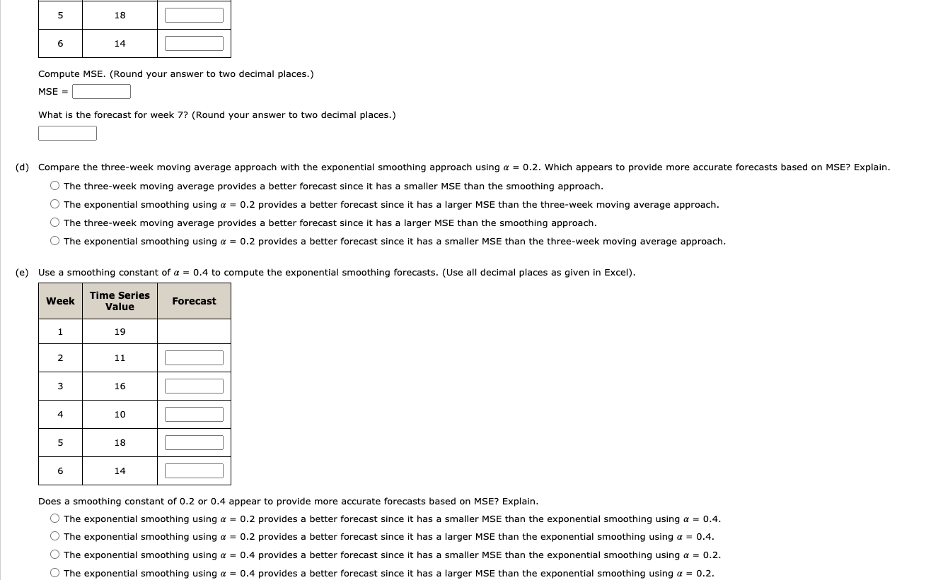 Solved time series data Week 1 2 3 4 5 Value 19 11 16 10 18 | Chegg.com