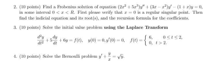 Solved 2. (10 points) Find a Frobenius solution of equation | Chegg.com