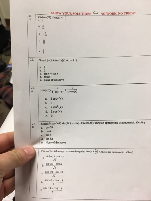 Solved SHOW YOUR SOLUTIONS NO WORK, NO CREDIT 22. Simplify | Chegg.com