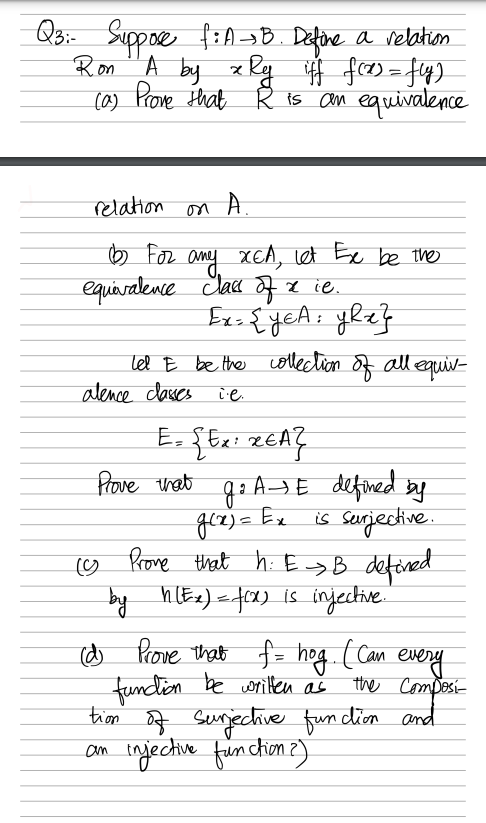Solved Q3:- Suppose f:A→B. Define a velation Ron A by xRy | Chegg.com