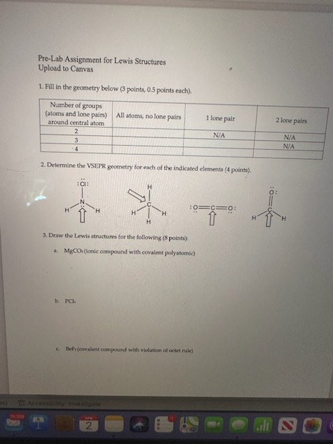 Solved Pre-Lab Assignment for Lewis Structures Upload to | Chegg.com