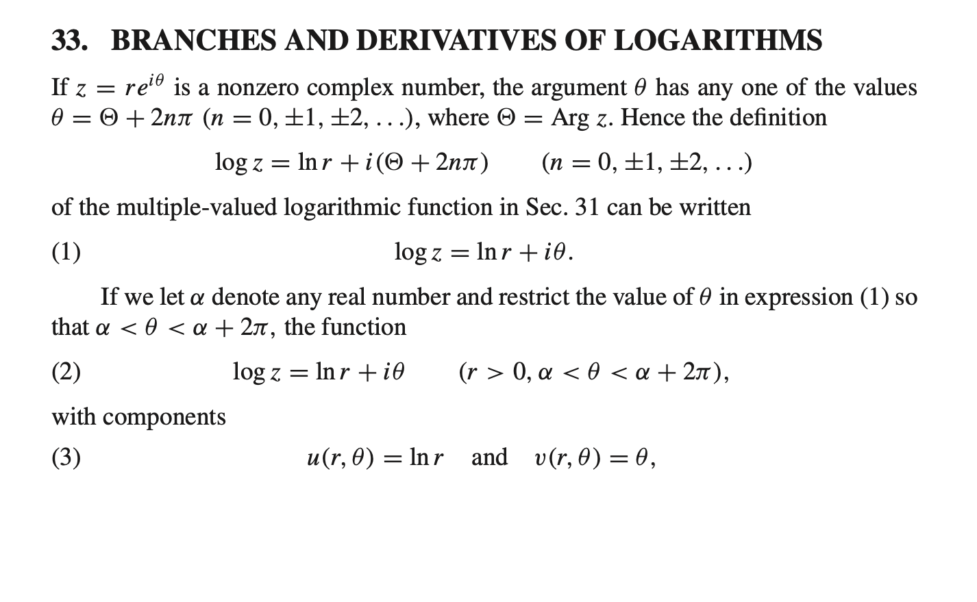 Solved 7. Show that a branch (Sec. 33) log z = ln r + i θ (r | Chegg.com