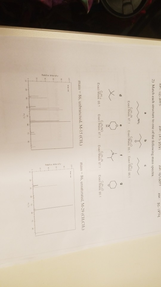 Solved 2) Match each structure to one of the following mass | Chegg.com