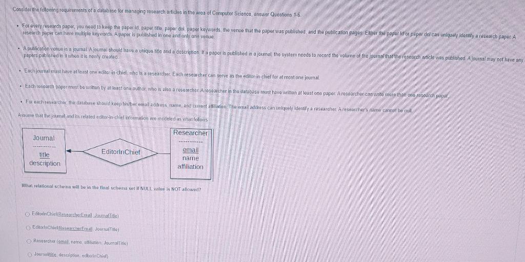 Solved Consider the following requirements of a database for | Chegg.com